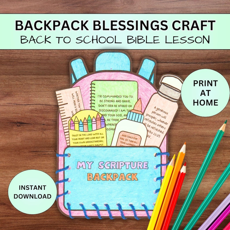 Back to School Bible Lesson Craft, Backpack Blessing Printable Sewing ...