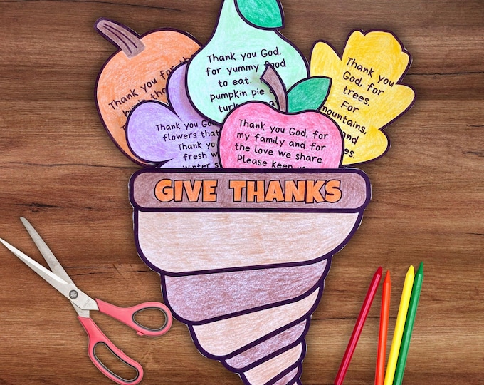 Give Thanks Cornucopia Thanksgiving Prayer Bible Craft Activity, Sunday ...