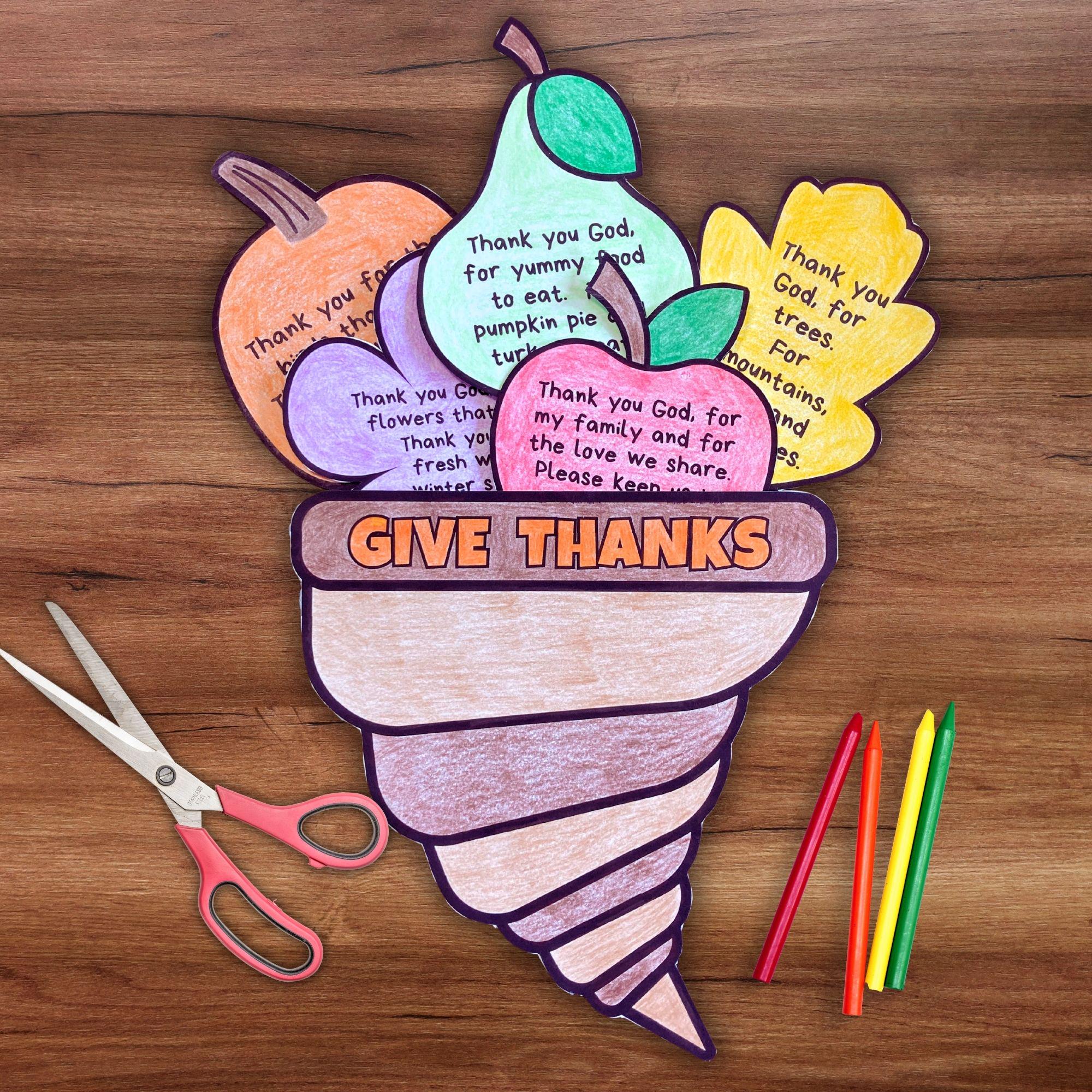 Thanksgiving Give Thanks Prayer Cornucopia Coloring Pocket Craft for ...