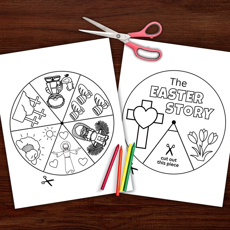 Printable Easter Story Craft for Sunday School, Easter Coloring Wheel ...