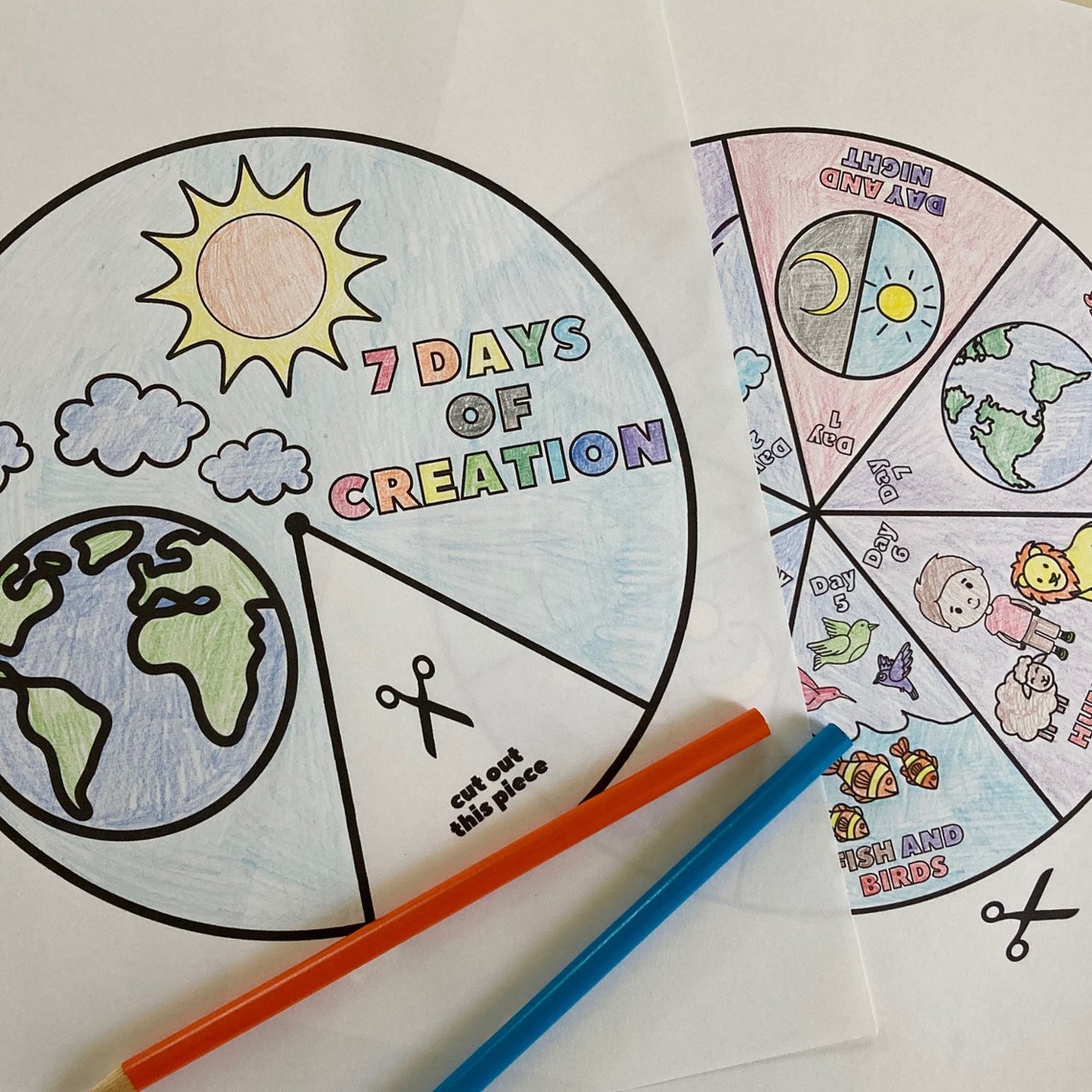 Days of Creation Coloring Wheel, Printable Bible Activity, Sunday ...