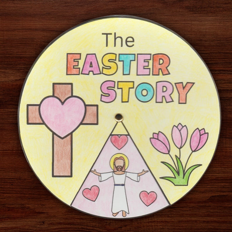 Printable Easter Story Craft for Sunday School, Easter Coloring Wheel ...