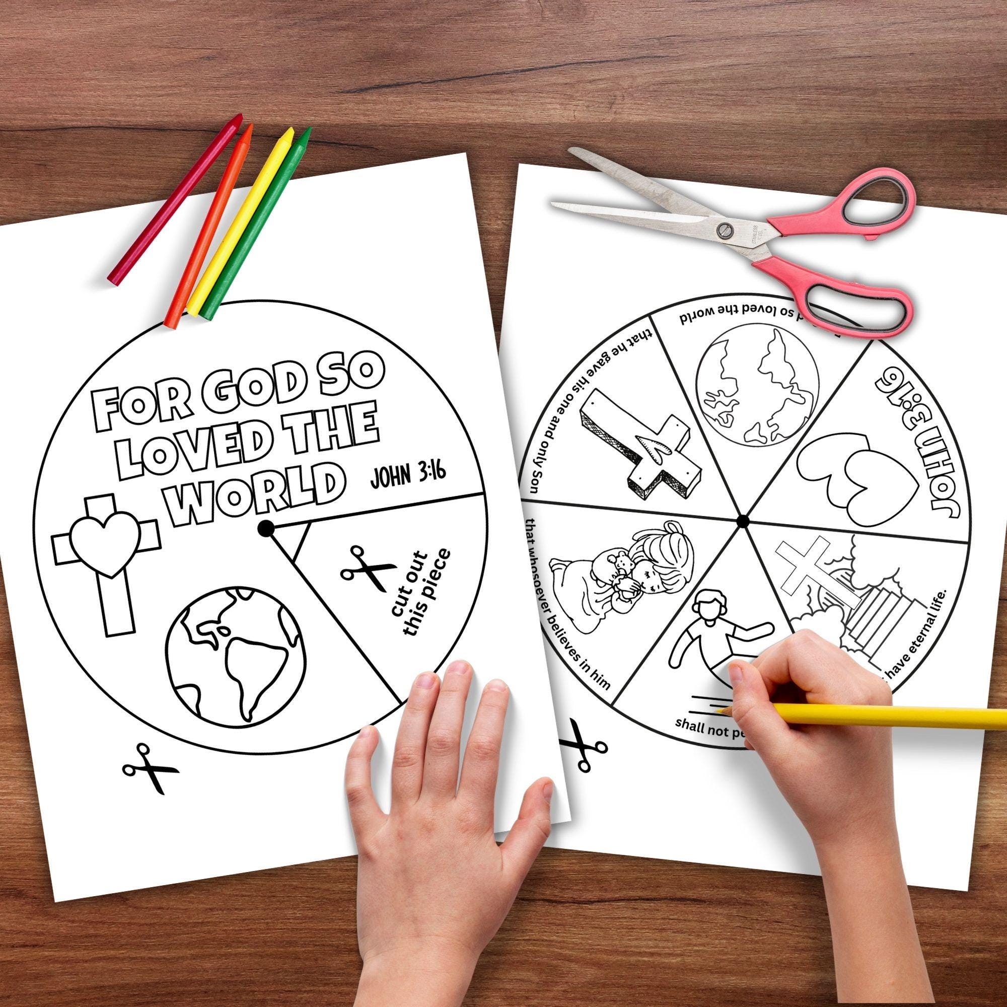 Sunday School Color Wheel John 3:16, Printable Bible Activity, Children ...