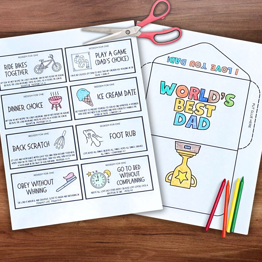 Fathers Day Coupons With Scripture Craft for Kids Printable, Homeschool ...