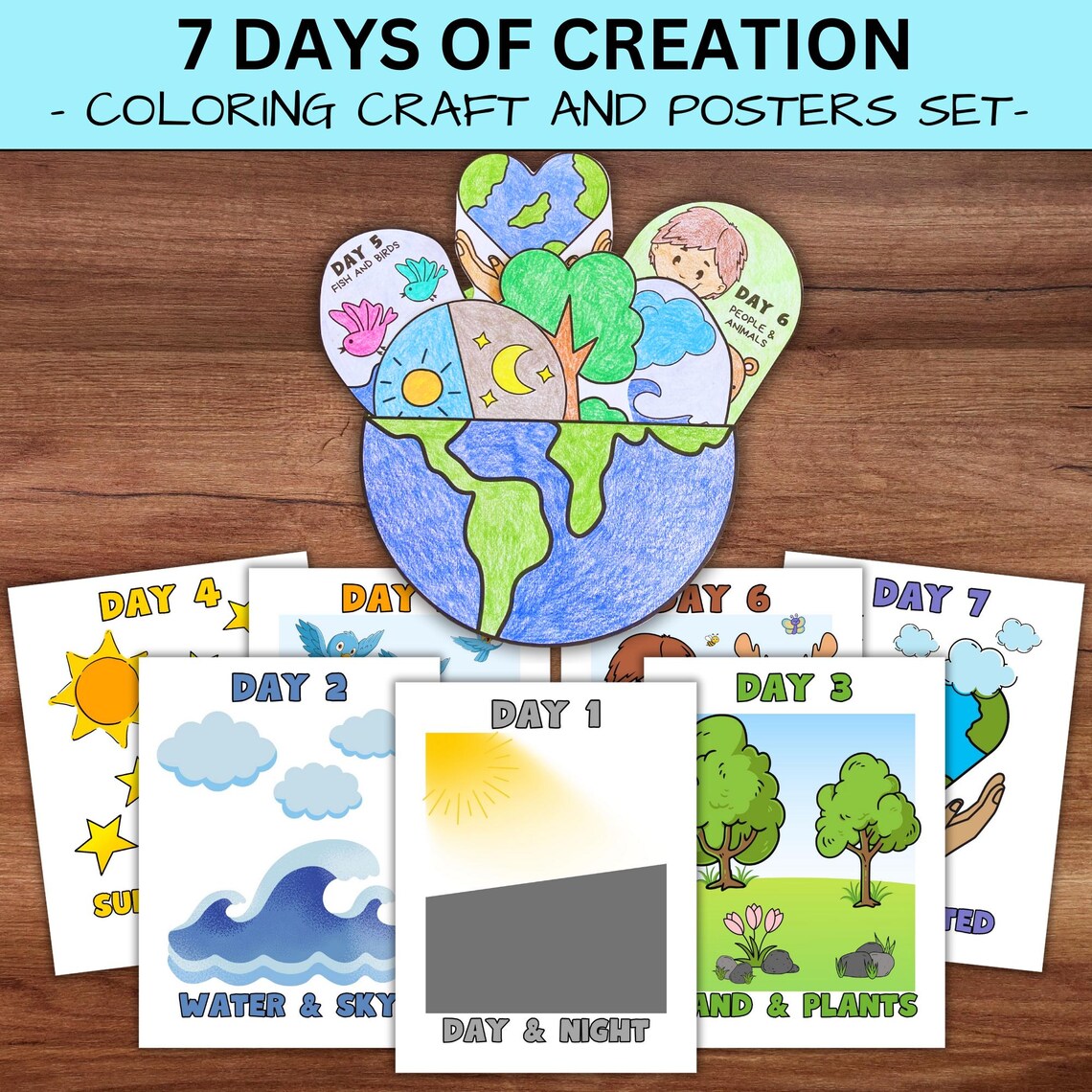Days of Creation Bible Story Coloring Craft & Poster Set, Sunday School ...
