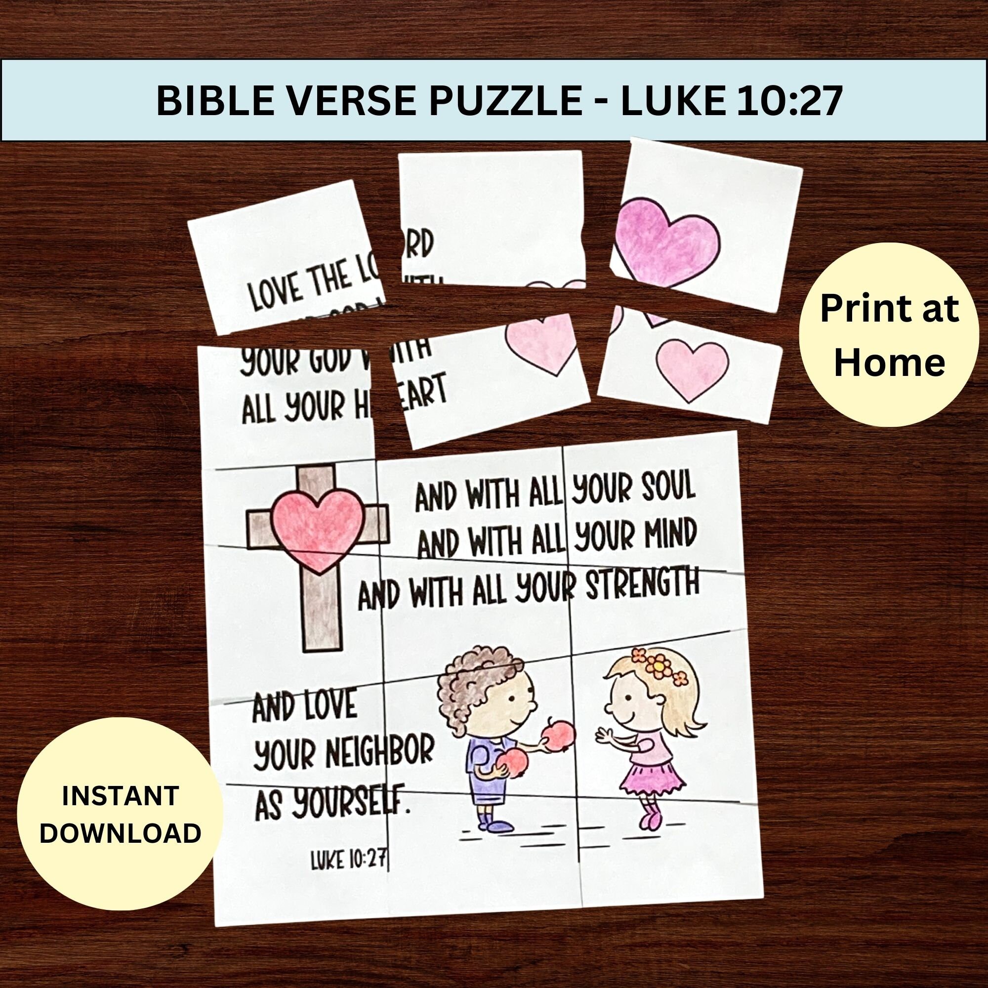Bible Verse Puzzle Printable for Kids Luke 10:27, Sunday School Craft ...