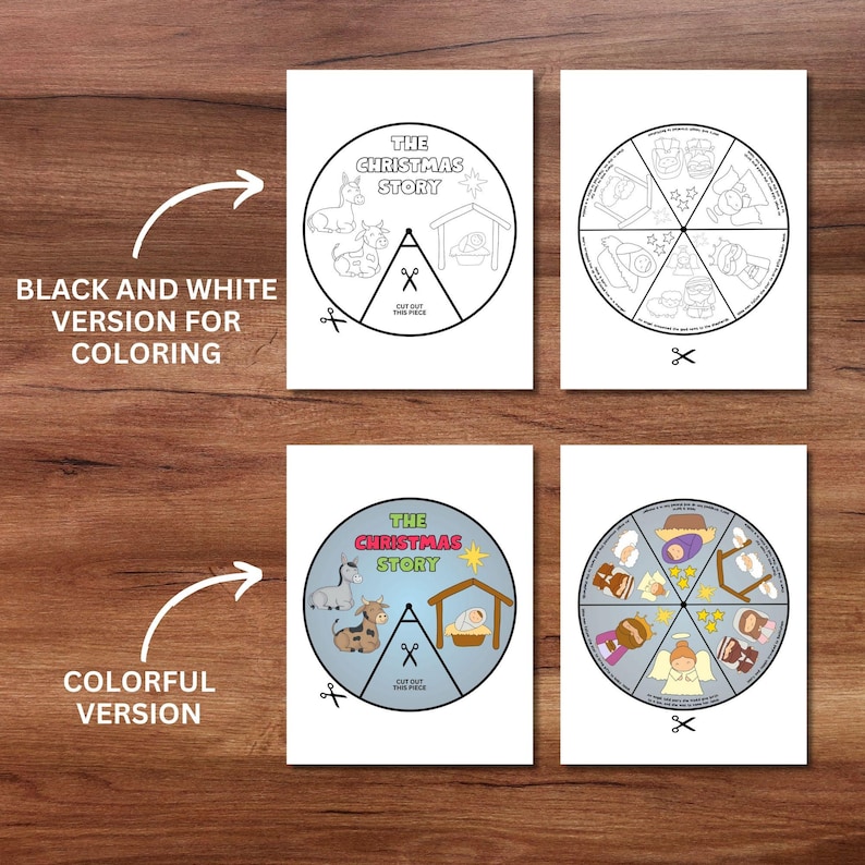 Christmas Story Coloring Wheel, Printable Nativity Christmas Preschool ...