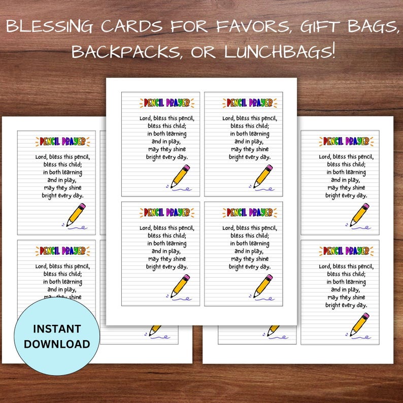 Pencil Prayer Tag Back to School, Backpack Blessing Kit, First Day of ...