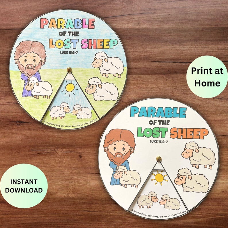 The Lost Sheep Parable Bible Lesson Coloring Wheel Craft, Sunday School ...