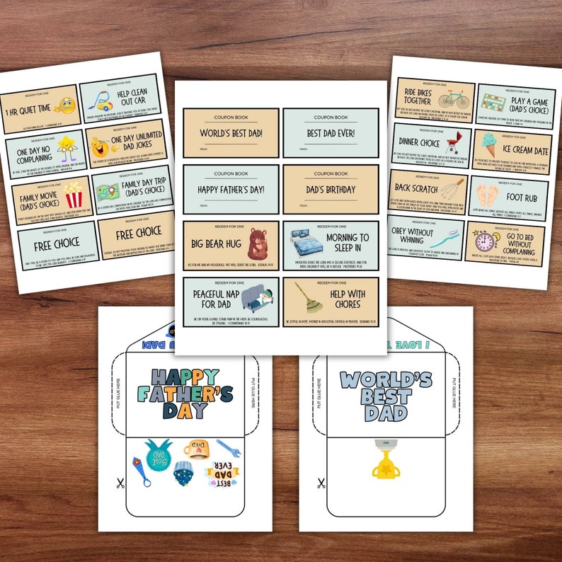 Fathers Day Coupons With Scripture Craft for Kids Printable, Homeschool ...
