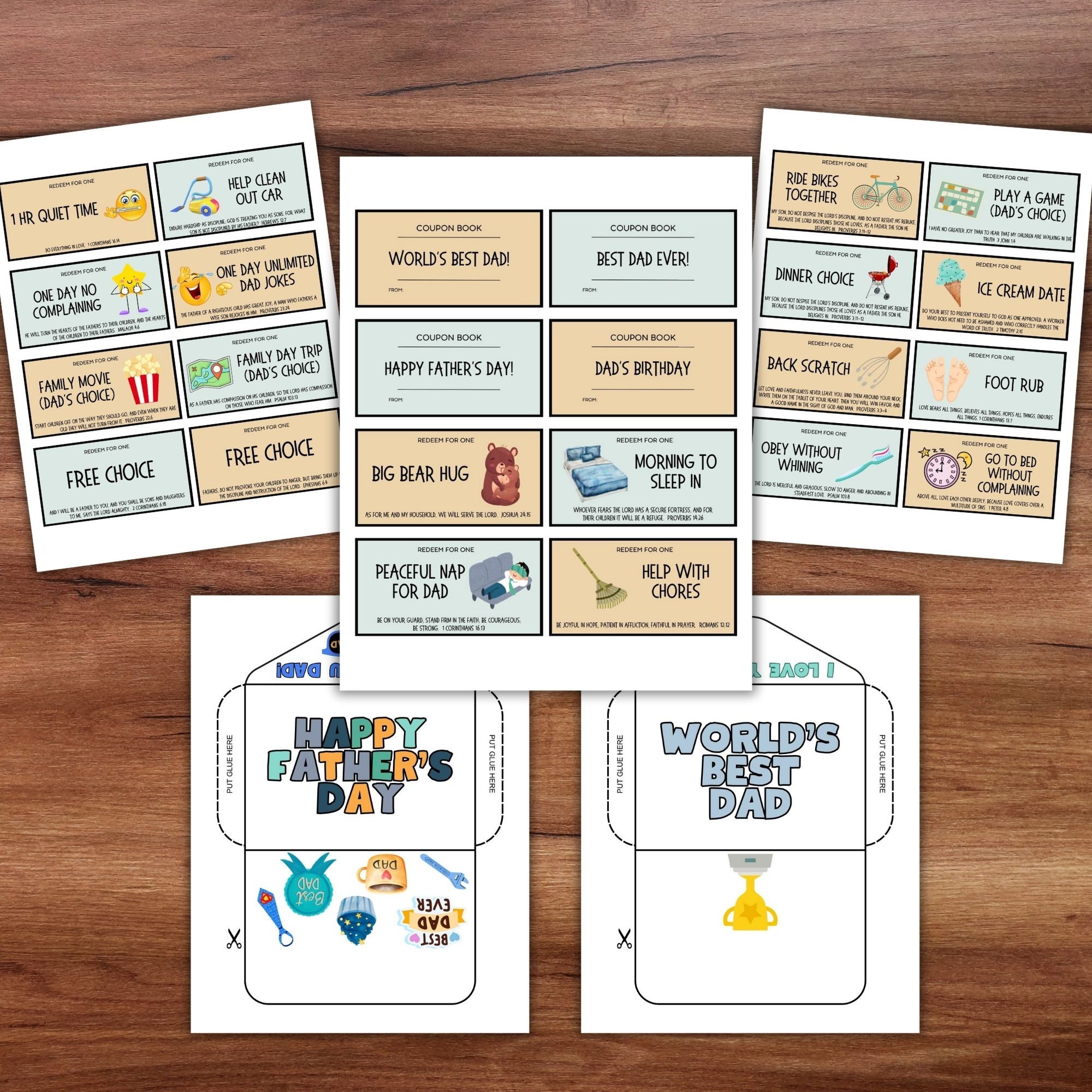 Fathers Day Coupons With Scripture Craft for Kids Printable, Homeschool ...