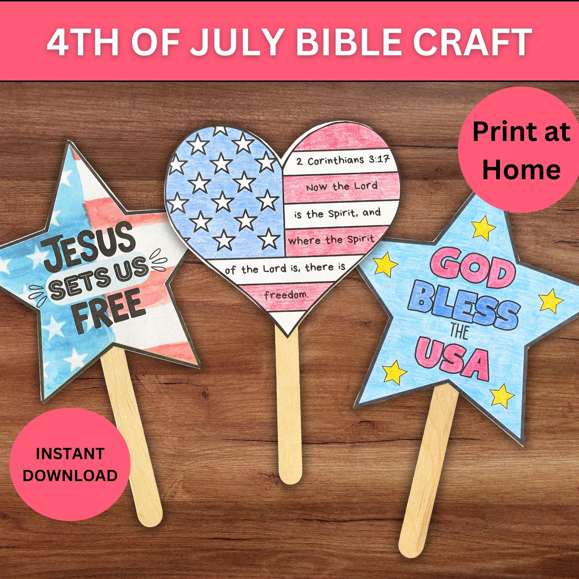 4th of July Bible Coloring Craft, Sunday School Homeschool Independence ...