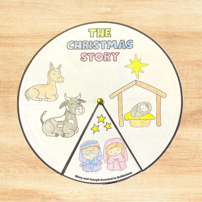 Christmas Story Coloring Wheel, Printable Nativity Christmas Preschool ...