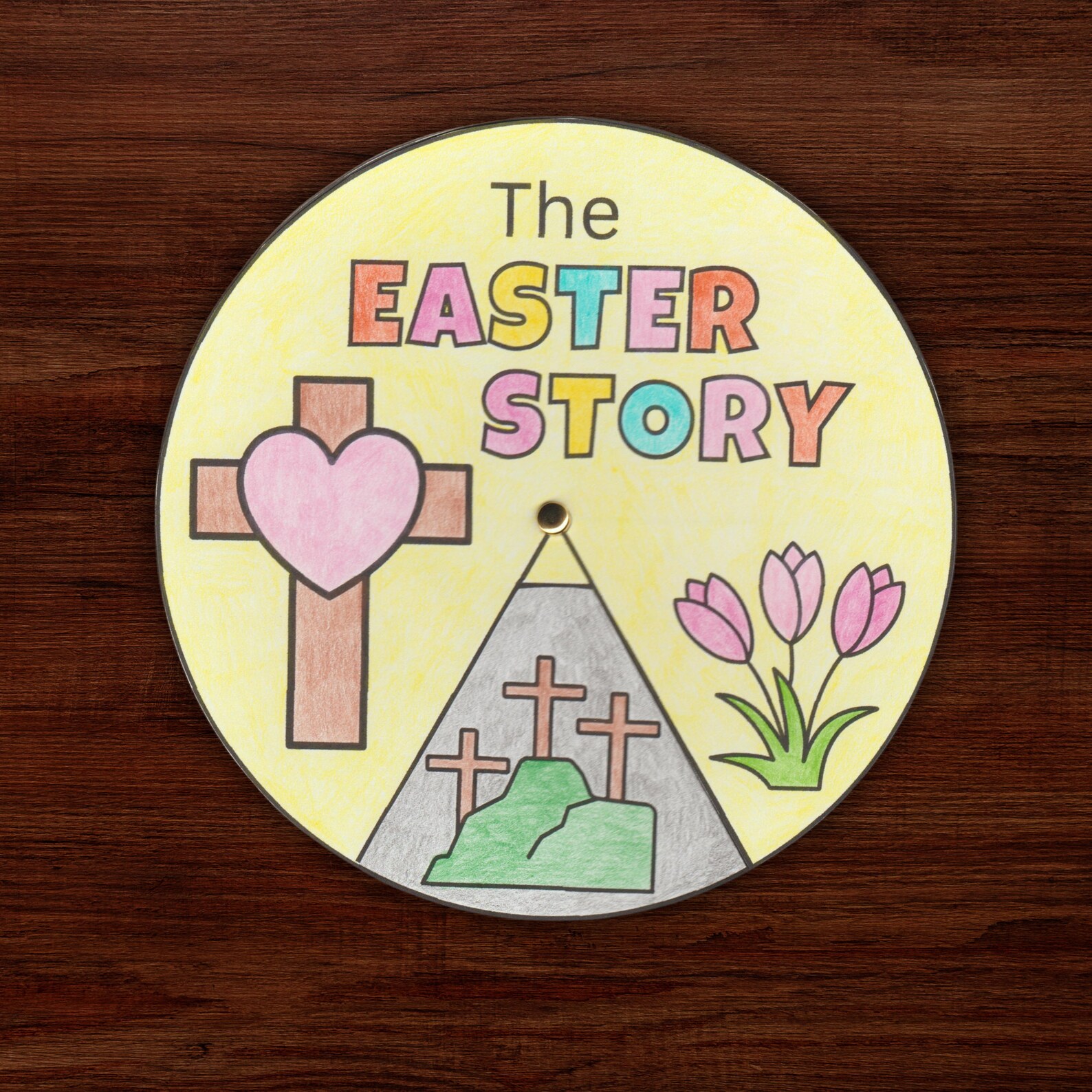 Printable Easter Story Craft for Sunday School, Easter Coloring Wheel ...