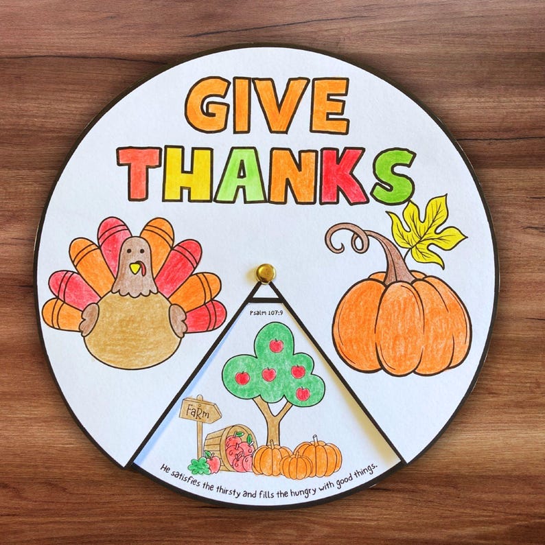 Give Thanks Coloring Wheel Thanksgiving Craft Printable Bible Activity ...