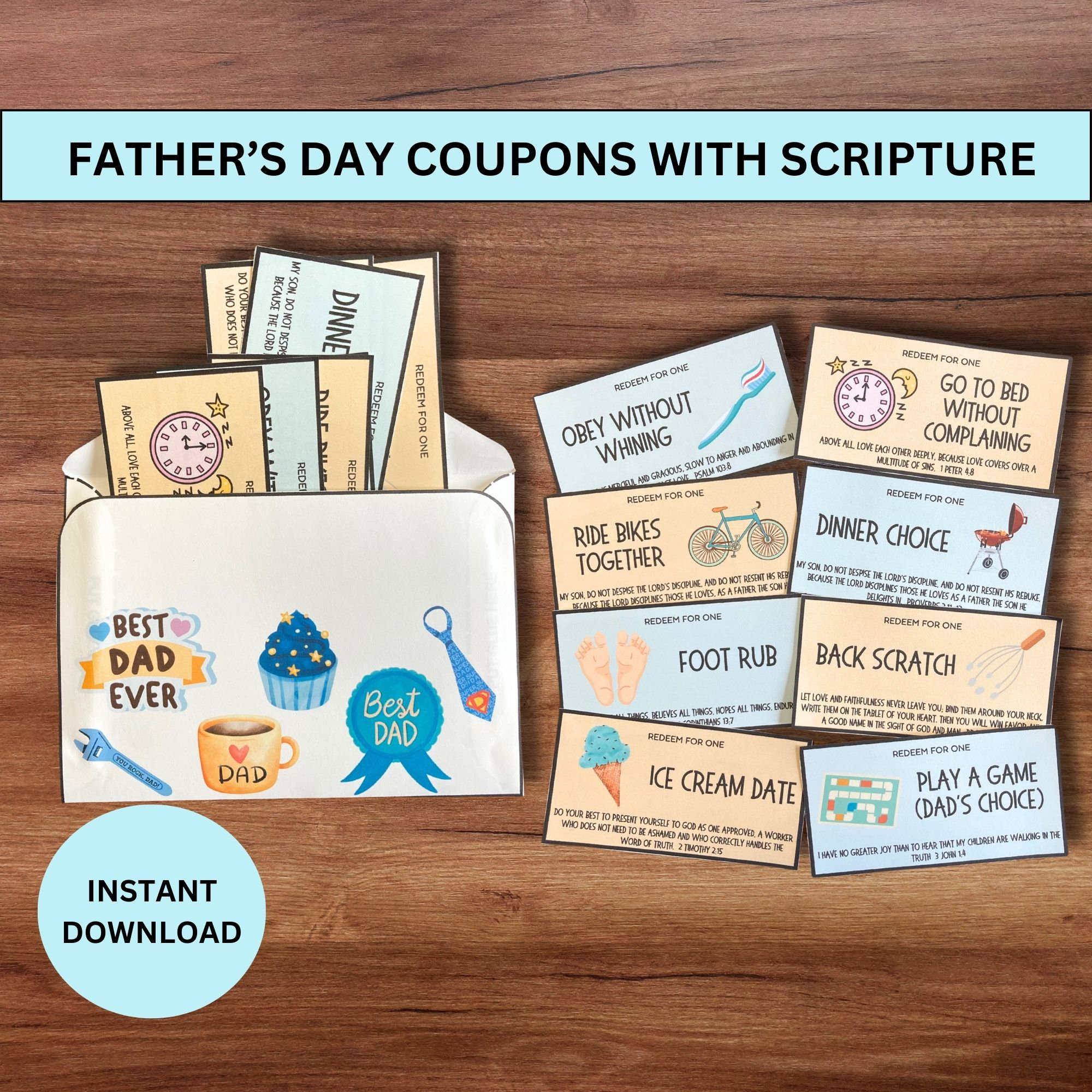Fathers Day Coupons With Scripture Craft for Kids Printable, Homeschool ...