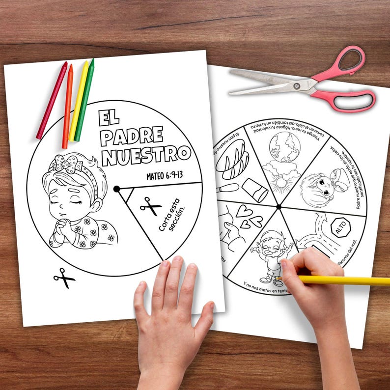 Spanish Lord's Prayer Coloring Wheel Craft: Kids Bible Activity ...