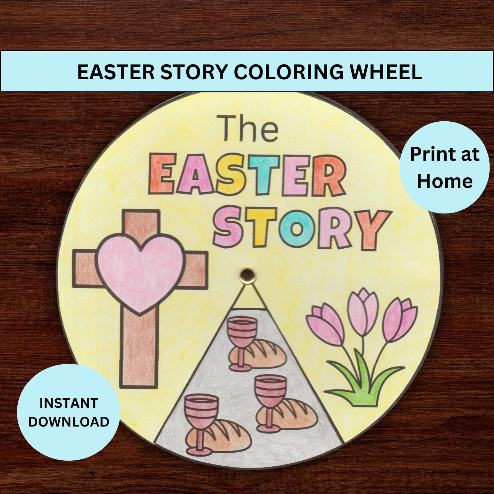 Printable Easter Story Craft for Sunday School, Easter Coloring Wheel ...