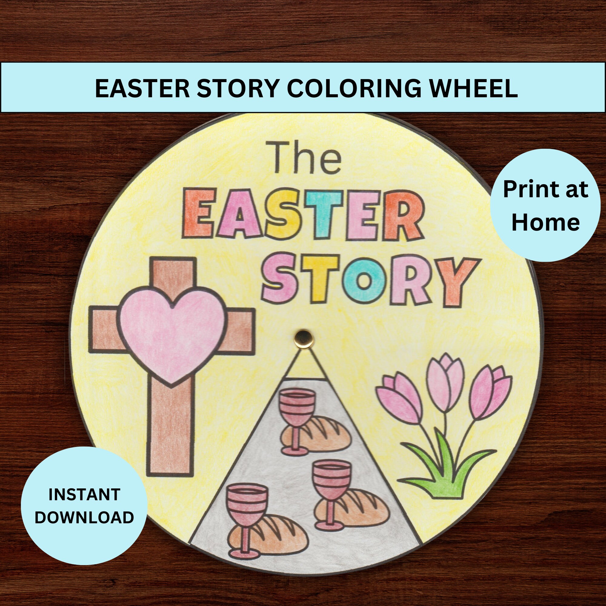 Printable Easter Story Craft for Sunday School, Easter Coloring Wheel ...