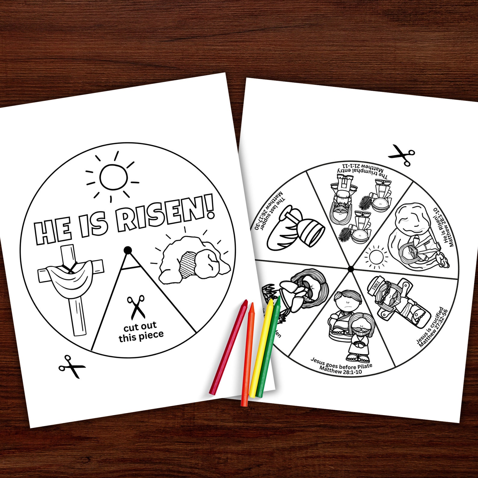 Easter Sunday School Craft, He is Risen Bible Story Coloring Wheel ...