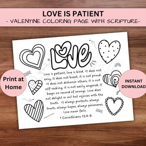 Christian Valentine’s Day Bible Lesson Kids Coloring Page, Corinthians ...