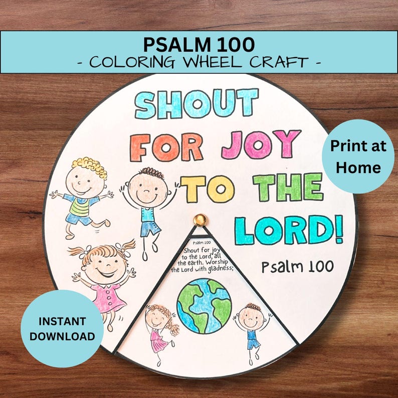 Sunday School Psalm 100 Bible Lesson Coloring Wheel Craft Printable ...