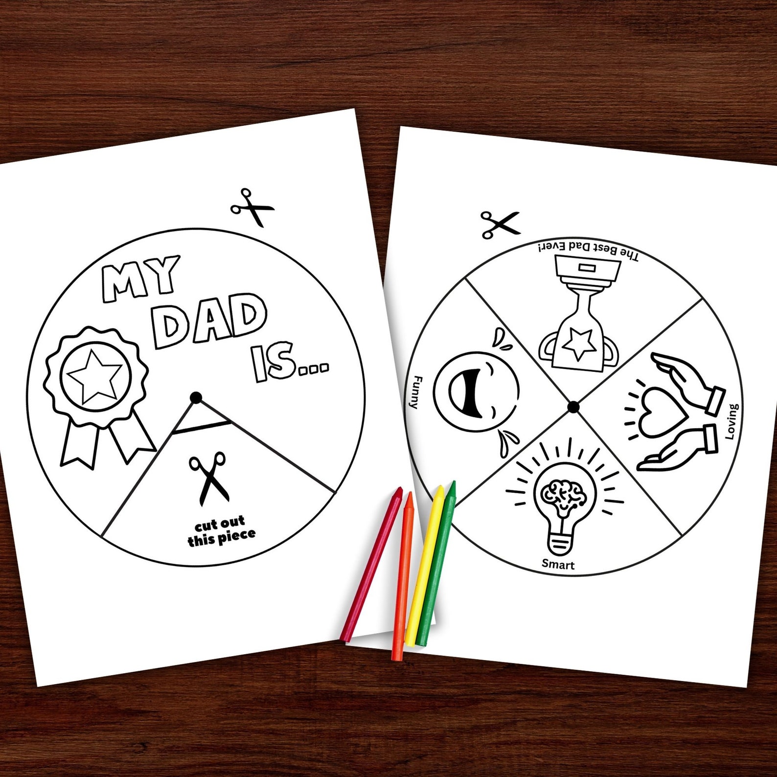 Father's Day Coloring Wheel Printable Activity, Preschool Kindergarten ...