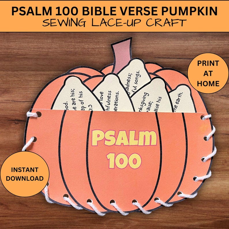 Thanksgiving Psalm 100 Bible Verse Pumpkin Sewing Craft NIV KJV Sunday ...