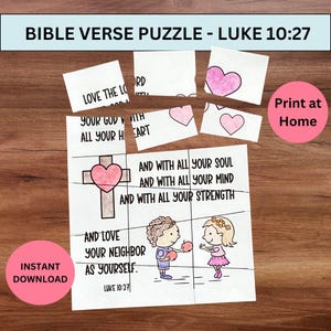 Bible Verse Puzzle Printable for Kids Luke 10:27, Sunday School Craft ...