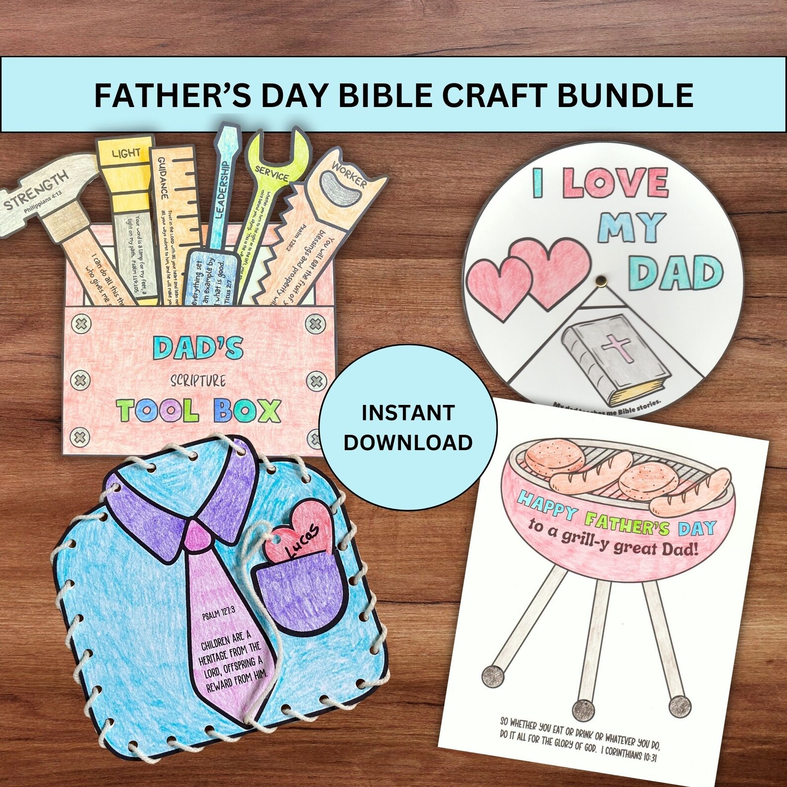Fathers Day Craft Bundle, Sunday School Printable Kids Bible Lesson ...