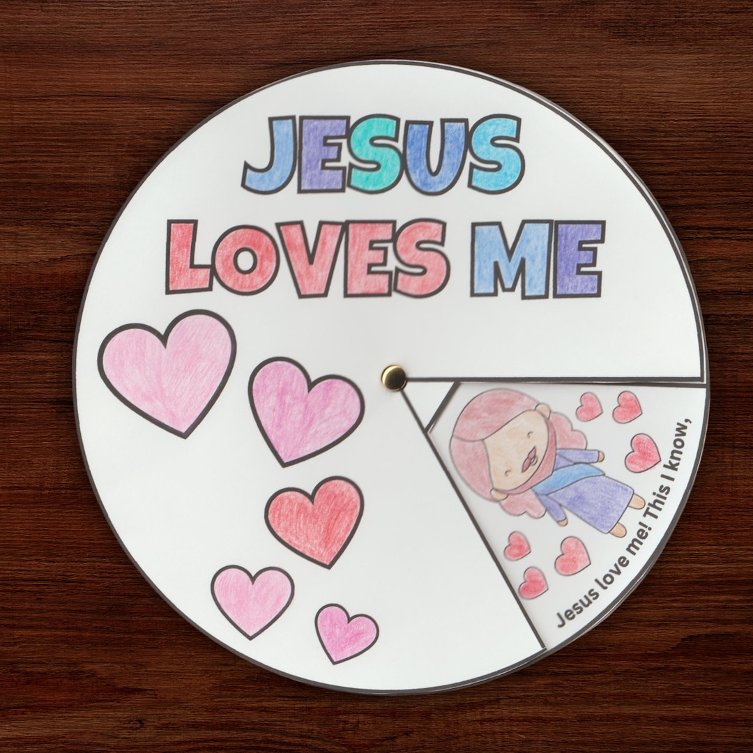 Jesus Loves Me Coloring Wheel, Printable Valentines Bible Activity ...