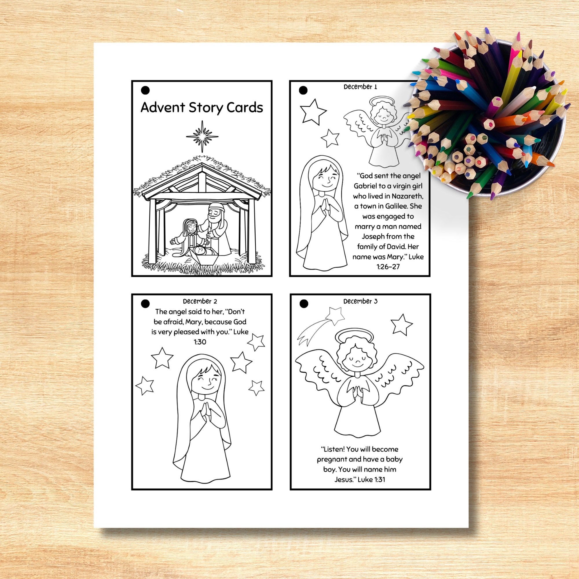 Advent Story Cards Printable Coloring Activity, Christmas Bible Story ...
