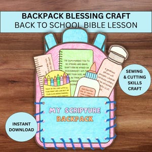 Back to School Bible Lesson Craft, Backpack Blessing Printable Sewing ...