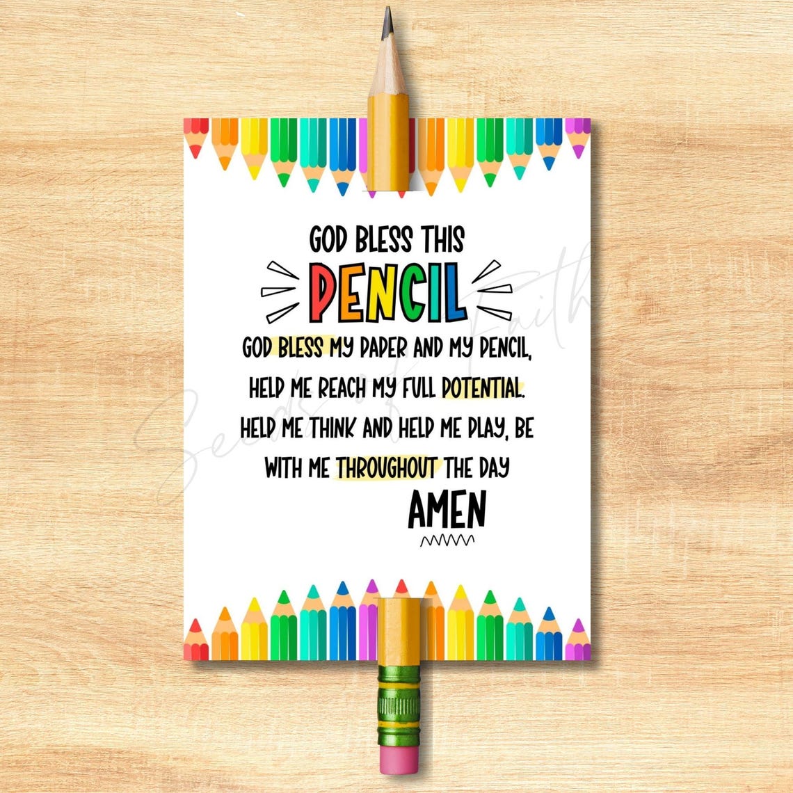 Pencil Blessings Printable Gift Tag, Back to School Backpack Prayer ...