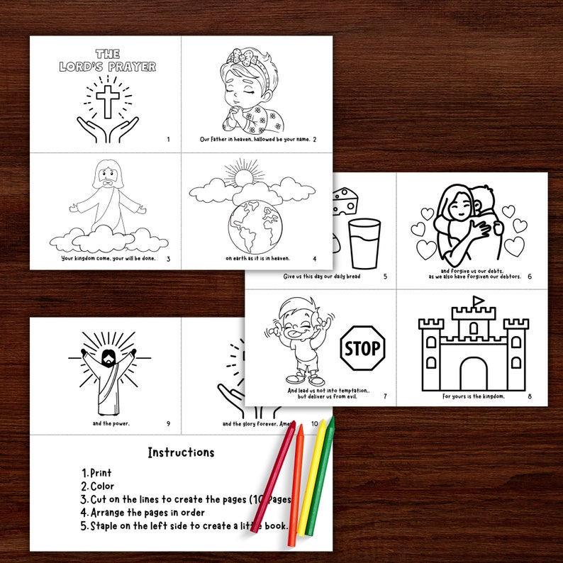 Lord's Prayer Coloring Book Craft, Kids Mini Book Sunday School ...