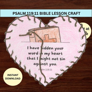 Psalm 119:11 Sunday School Craft Printable Kids Bible Lesson Activity ...