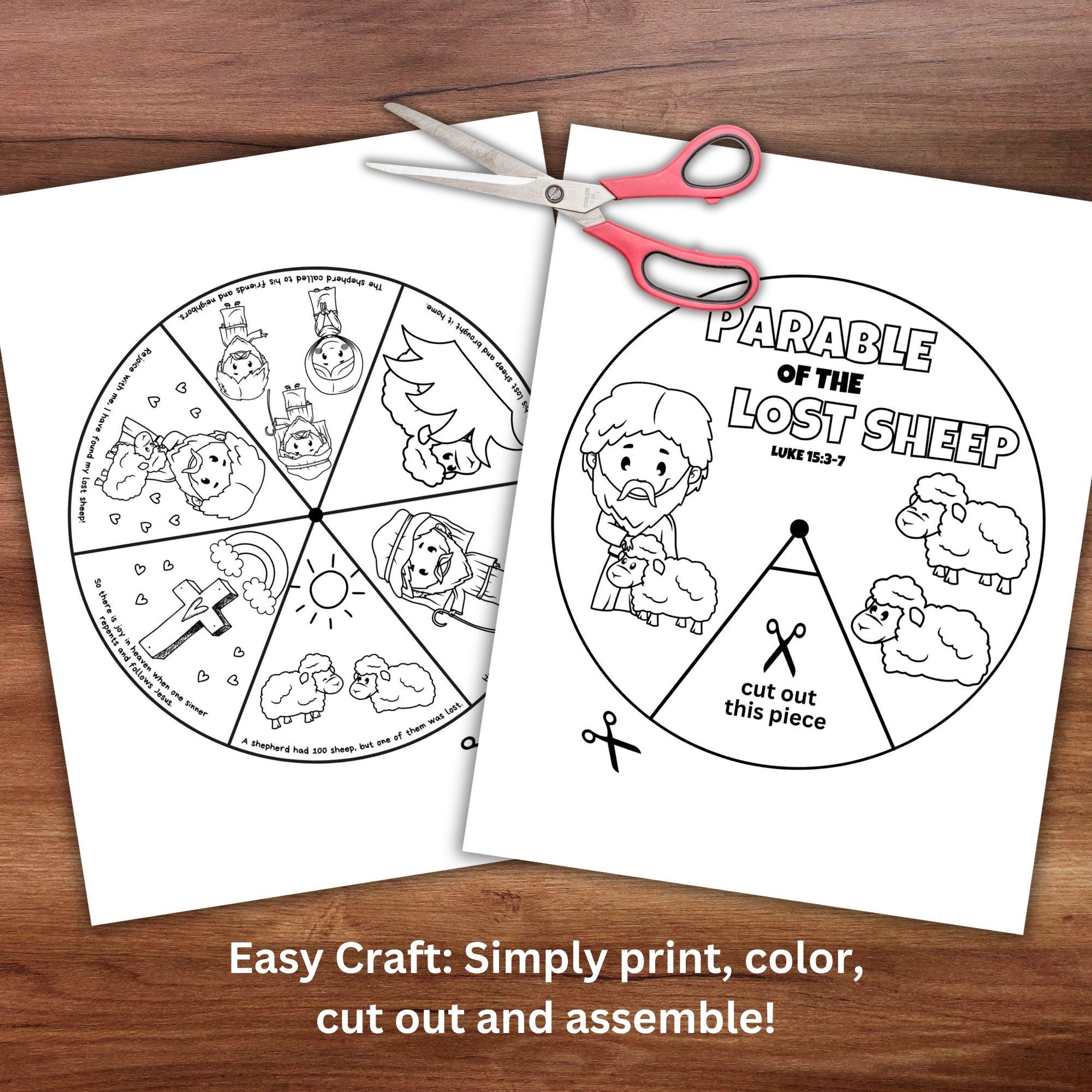 The Lost Sheep Parable Bible Lesson Coloring Wheel Craft, Sunday School ...