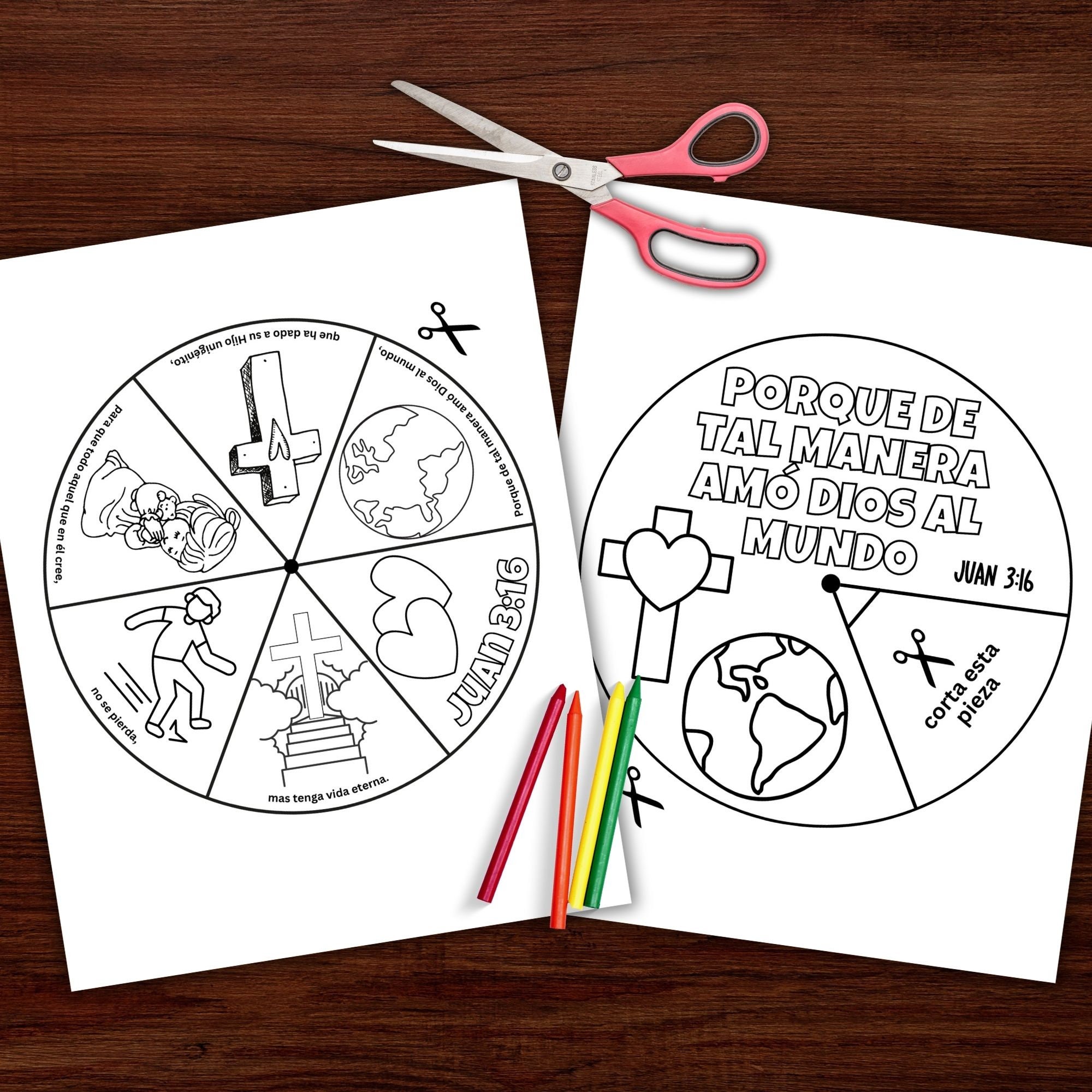 Spanish Juan 3:16 Sunday School Coloring Wheel, Printable Children's ...