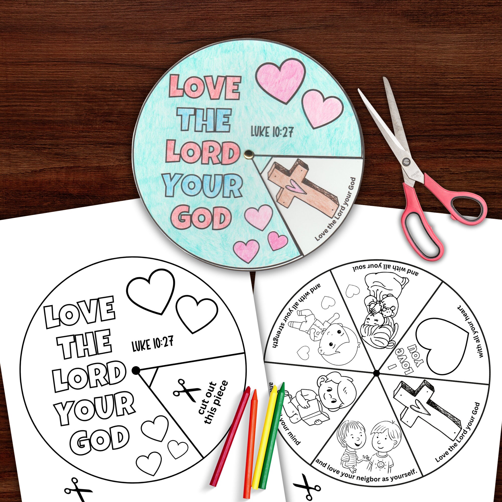 Gods Love Coloring Wheel Bundle, Love the Lord Coloring Wheel Luke 10: ...