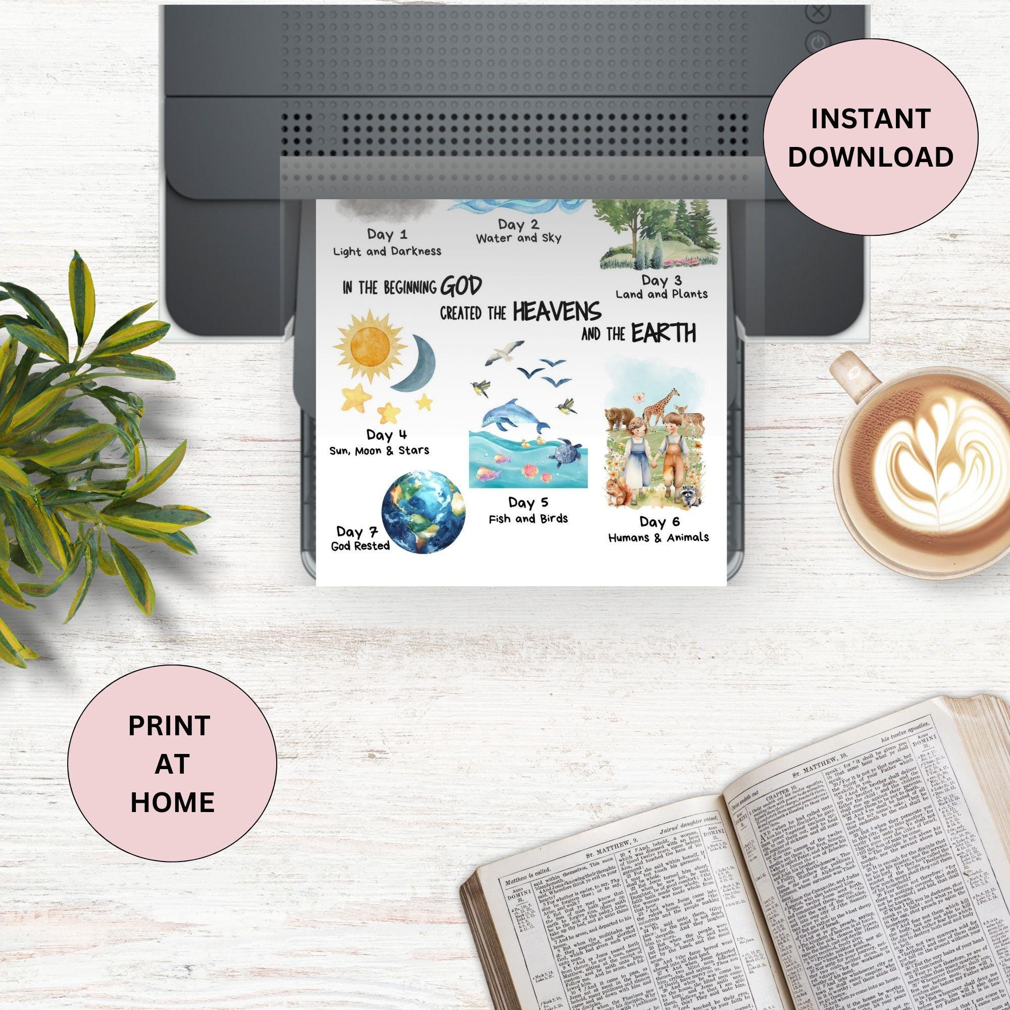 7 Days of Creation Genesis Sunday School Poster, Kids Christian Bible ...