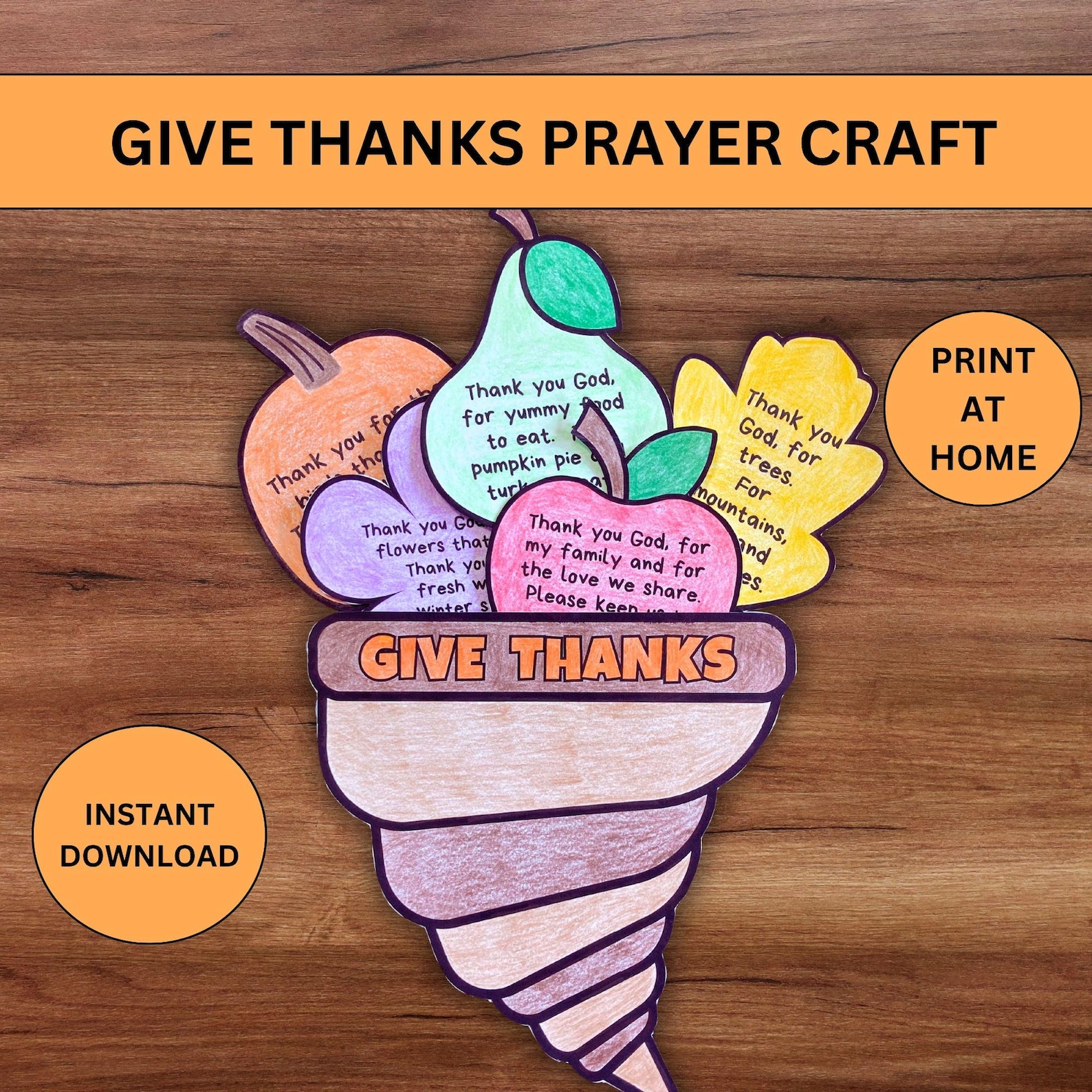 Thanksgiving Give Thanks Prayer Cornucopia Coloring Pocket Craft for ...