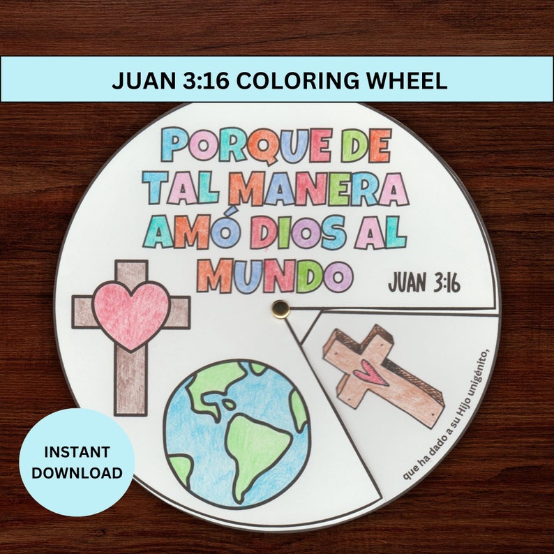Spanish Juan 3:16 Sunday School Coloring Wheel, Printable Children's ...