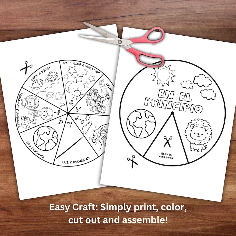 Manualidad bíblica en español Los 7 días de la creación, estudio de lección de la escuela ...