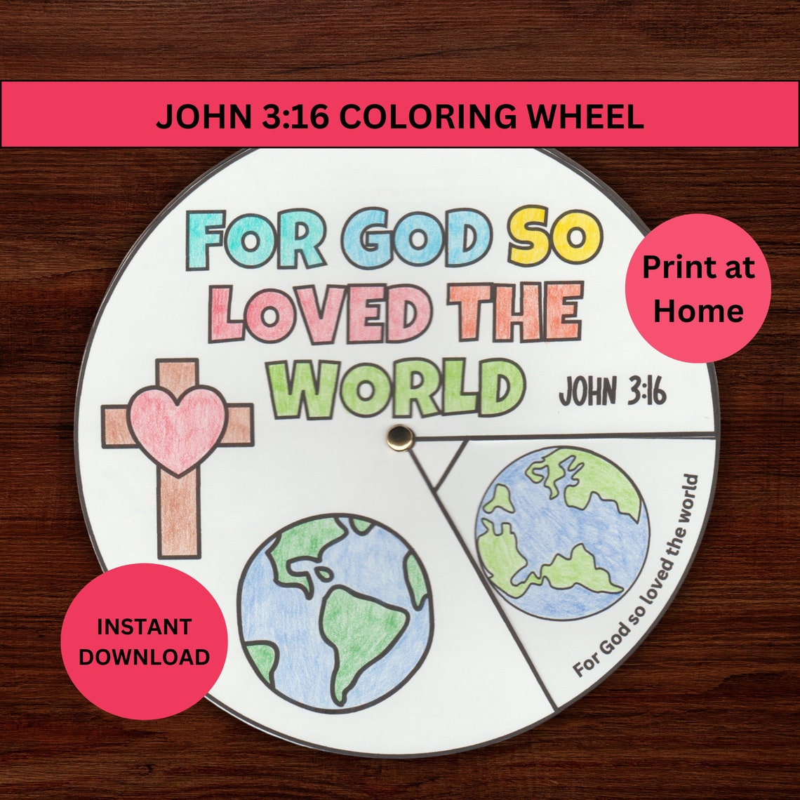 Sunday School Color Wheel John 3:16, Printable Bible Activity, Children ...
