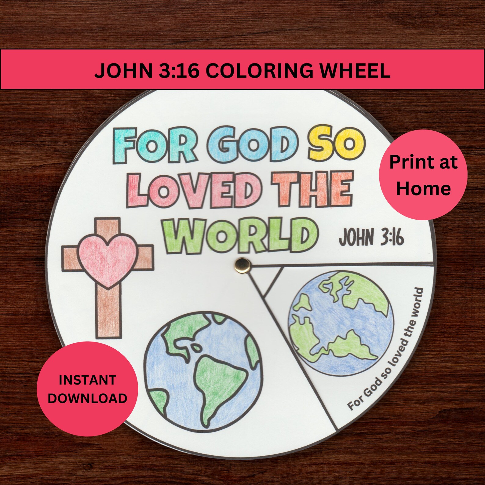 Sunday School Color Wheel John 3:16, Printable Bible Activity, Children ...