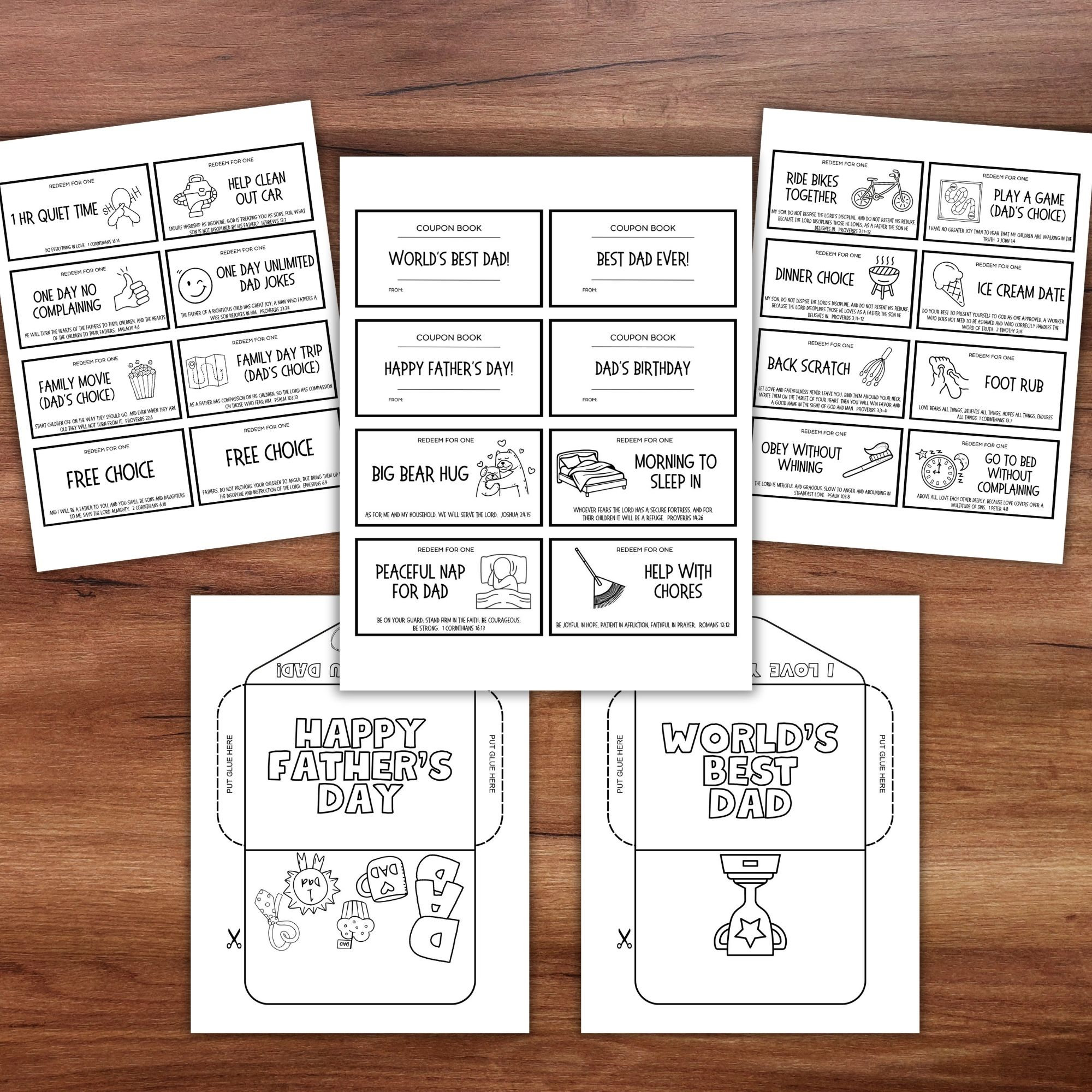 Fathers Day Coupons With Scripture Craft for Kids Printable, Homeschool ...