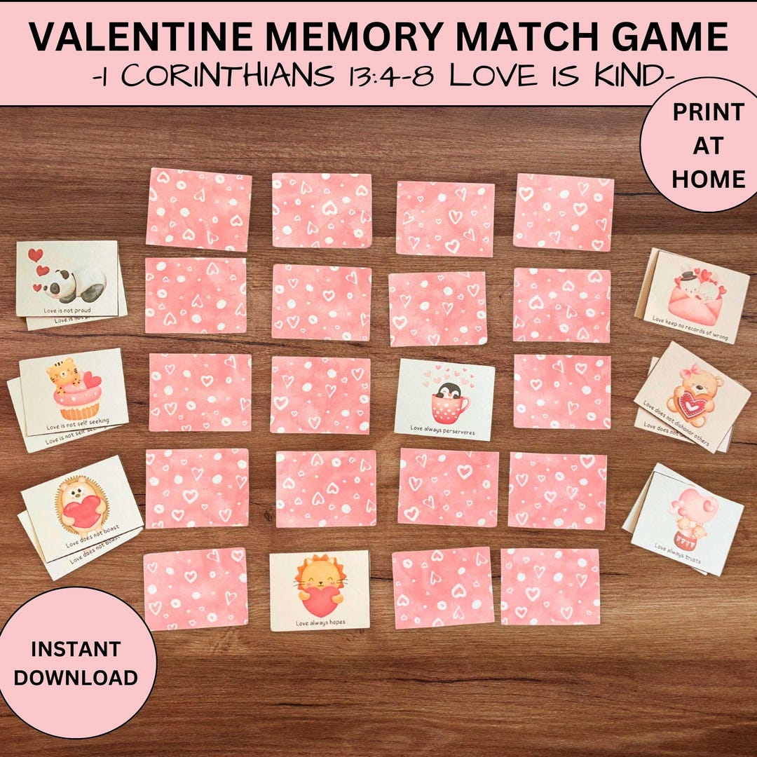 Christian Valentine Memory Match Game Activity Printable, Corinthians ...