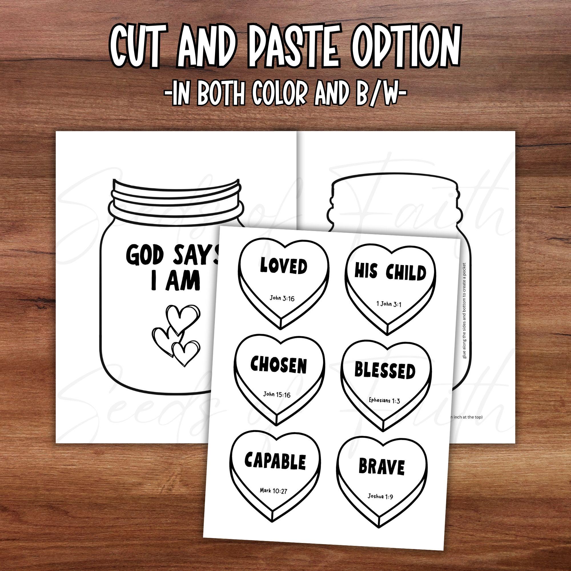 God Says I Am Candy Jar Sunday School Coloring Craft Activity ...