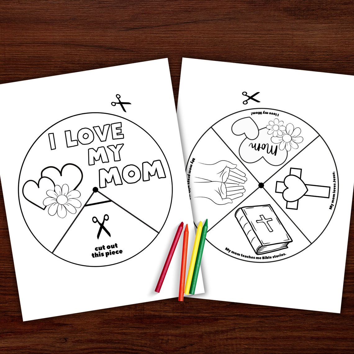 Preschool Coloring Wheel Printable Gift for Mom, Sunday School Mother's ...