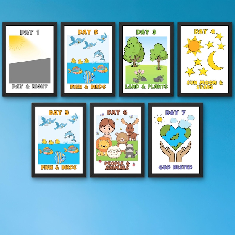 7 Days of Creation Bible Story Posters Sunday School Christian ...